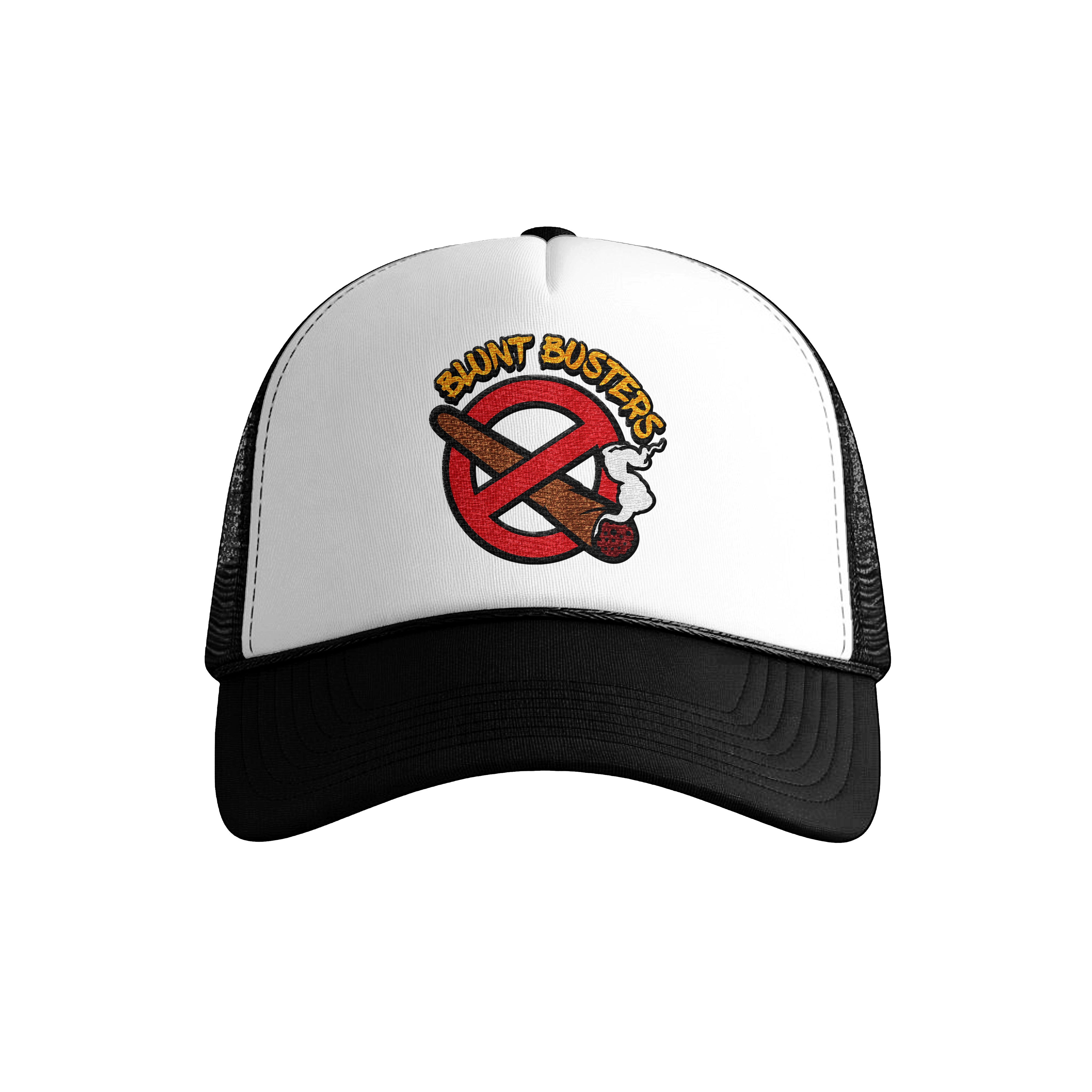 Embroidered Foam Trucker Hat – Retro Rap Merch Cap – Blunt Busters